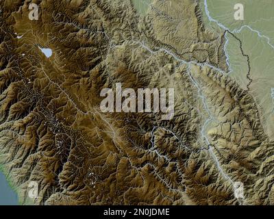 Junin, region of Peru. Colored elevation map with lakes and rivers ...