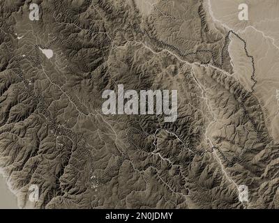 Junin, region of Peru. Colored elevation map with lakes and rivers ...