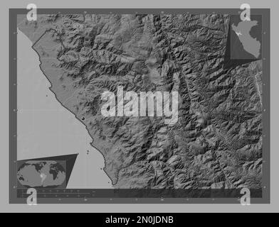 La Libertad, region of Peru. Bilevel elevation map with lakes and ...