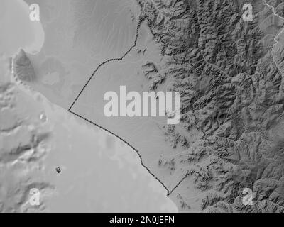 Lambayeque, region of Peru. Grayscale elevation map with lakes and ...