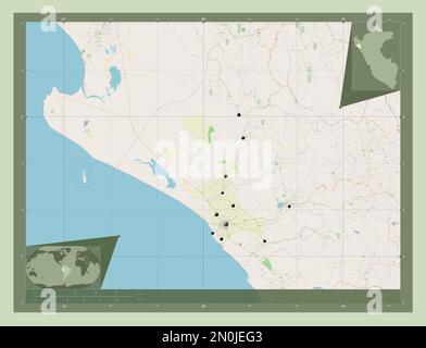 Lambayeque, region of Peru. Open Street Map. Corner auxiliary location ...