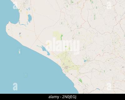 Lambayeque, region of Peru. Open Street Map. Locations of major cities ...