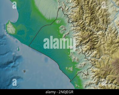 Lambayeque, region of Peru. Elevation map colored in wiki style with ...