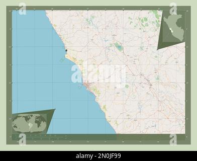 Lima, region of Peru. Open Street Map. Locations and names of major ...