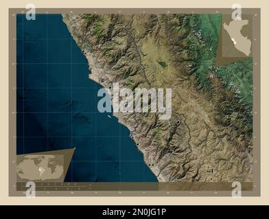 Lima, region of Peru. High resolution satellite map. Locations and ...