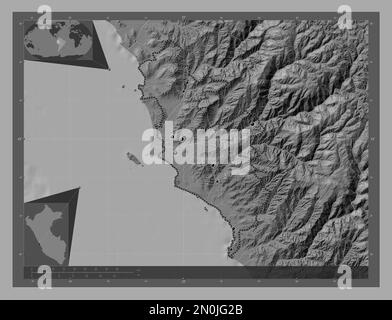 Lima, region of Peru. Elevation map colored in wiki style with lakes ...