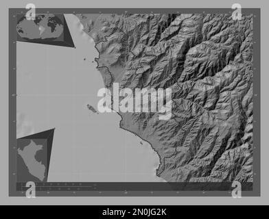 Lima Province, province of Peru. Bilevel elevation map with lakes and ...