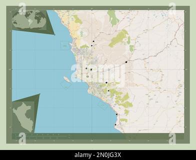 Lima, region of Peru. Open Street Map. Locations of major cities of the ...