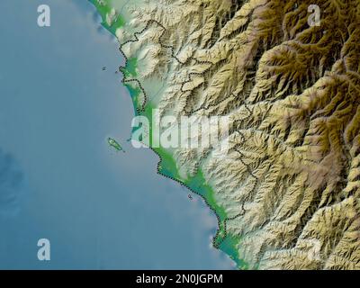 Lima Province, province of Peru. Colored elevation map with lakes and ...