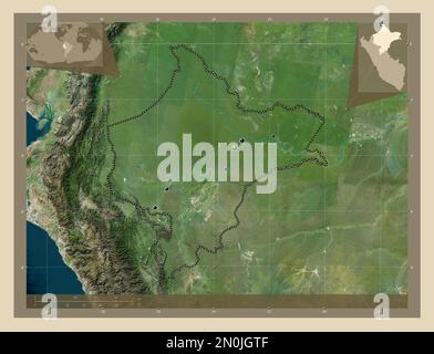 Loreto, region of Peru. High resolution satellite map. Corner auxiliary ...