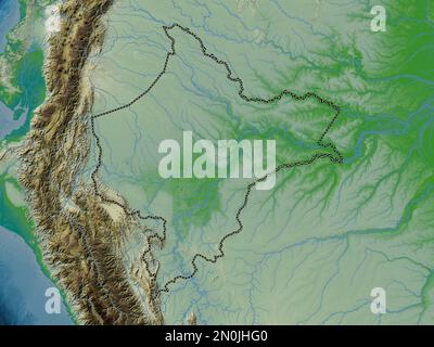 Loreto, region of Peru. Colored elevation map with lakes and rivers ...