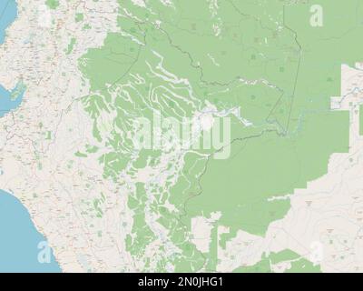 Loreto, region of Peru. Open Street Map. Locations and names of major ...