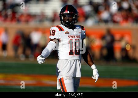 American wide receiver Jonathan Mingo of Mississippi (18) and American ...