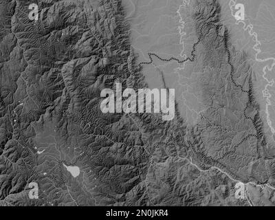 Pasco, region of Peru. Grayscale elevation map with lakes and rivers ...