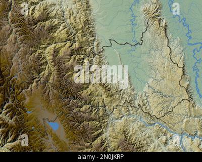 Pasco, region of Peru. Colored elevation map with lakes and rivers ...