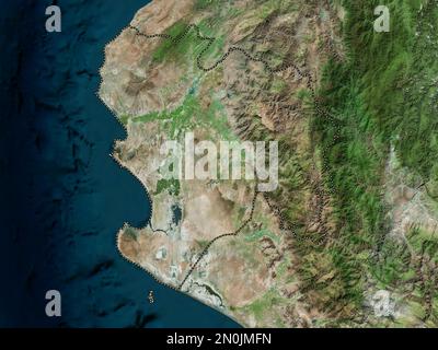 Piura, region of Peru. High resolution satellite map. Corner auxiliary ...