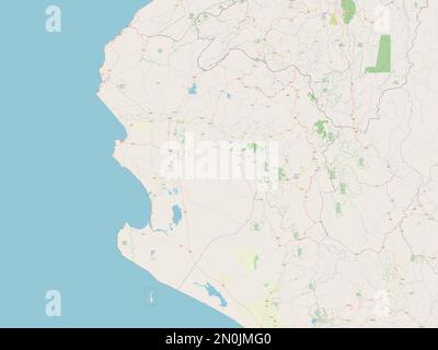 Piura, region of Peru. Open Street Map. Locations and names of major ...