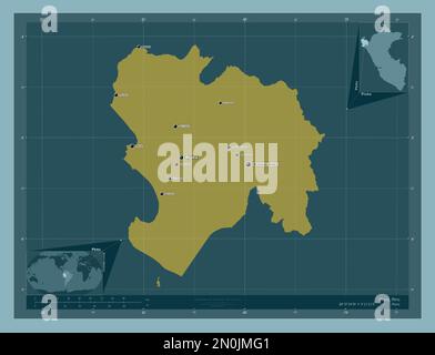 Shape of Piura, region of Peru, with its capital isolated on solid ...