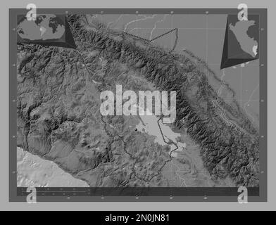 Puno, region of Peru. Bilevel elevation map with lakes and rivers Stock ...