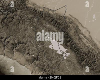 Puno, region of Peru. Colored elevation map with lakes and rivers Stock ...