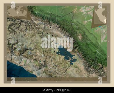 Puno, region of Peru. High resolution satellite map. Corner auxiliary ...