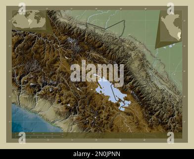 Puno, region of Peru. Elevation map colored in wiki style with lakes ...
