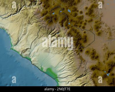 Tacna, region of Peru. Elevation map colored in wiki style with lakes ...
