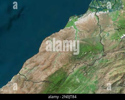 Tumbes, region of Peru. High resolution satellite map. Corner auxiliary ...