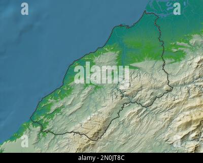 Tumbes, region of Peru. Colored elevation map with lakes and rivers ...