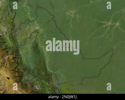 Ucayali, region of Peru. Low resolution satellite map. Locations and ...