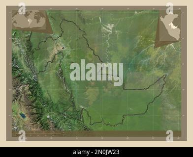 Ucayali, region of Peru. High resolution satellite map. Locations and ...