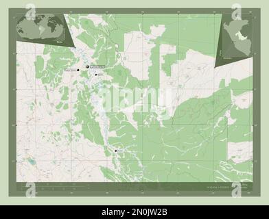 Ucayali, region of Peru. Open Street Map. Locations of major cities of ...