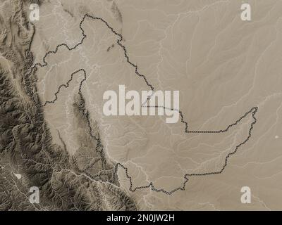 Ucayali, region of Peru. Colored elevation map with lakes and rivers ...