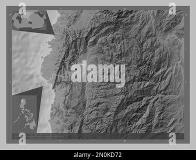 Abra, province of Philippines. Grayscale elevation map with lakes and ...