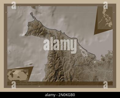 Aklan, province of Philippines. Colored elevation map with lakes and ...