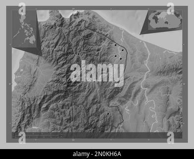 Apayao, province of Philippines. Grayscale elevation map with lakes and ...