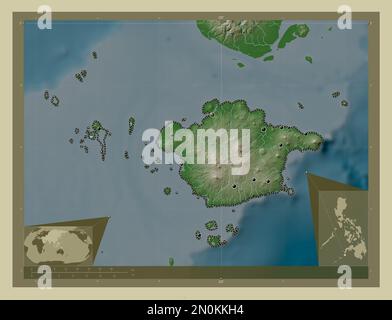 Basilan, province of Philippines. Colored elevation map with lakes and ...