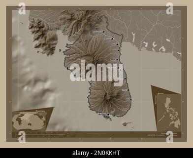 Bataan, province of Philippines. Colored elevation map with lakes and ...