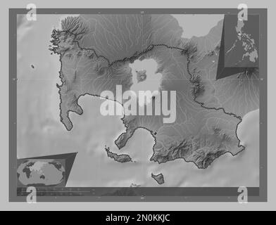 Batangas, province of Philippines. Grayscale elevation map with lakes ...