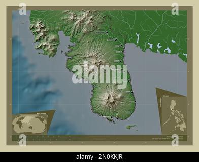Bataan, province of Philippines. Colored elevation map with lakes and ...