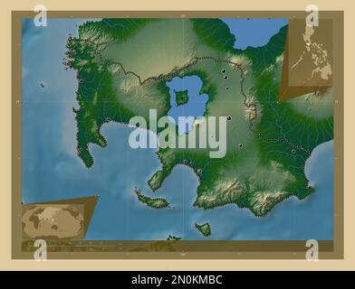 Batangas, province of Philippines. Colored elevation map with lakes and ...