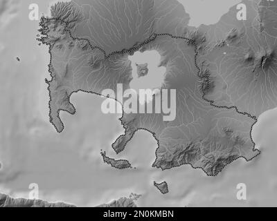 Batangas, province of Philippines. Grayscale elevation map with lakes ...