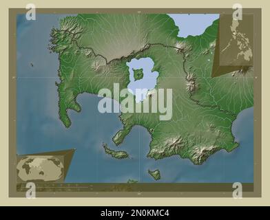 Batangas, province of Philippines. Colored elevation map with lakes and ...