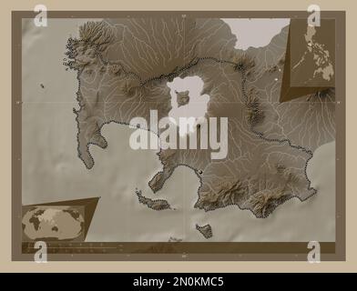 Batangas, province of Philippines. Colored elevation map with lakes and ...