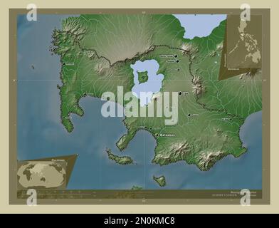 Batangas, province of Philippines. Colored elevation map with lakes and ...