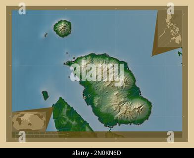 Biliran, province of Philippines. Colored elevation map with lakes and ...