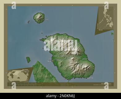 Biliran, province of Philippines. Colored elevation map with lakes and ...