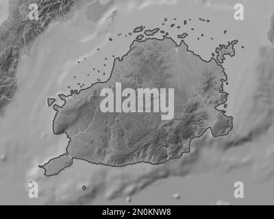 Bohol, province of Philippines. Grayscale elevation map with lakes and ...