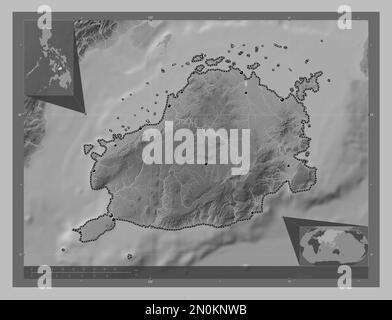 Bohol, province of Philippines. Grayscale elevation map with lakes and ...