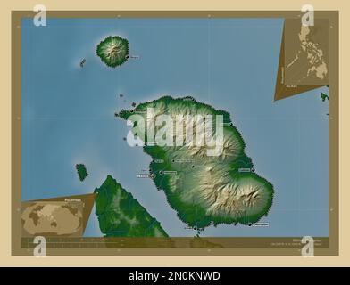Biliran, province of Philippines. Colored elevation map with lakes and ...